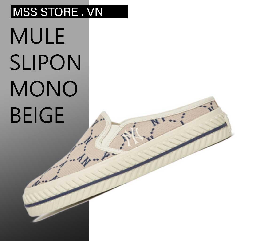 Giày MLB Mule Slipon Dia Monogram New York Yankees "Beige"