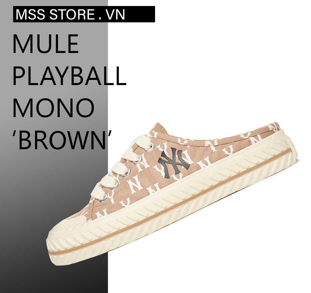 Giày MLB Playball Mule Monogram New York Yankees ‘Brown’